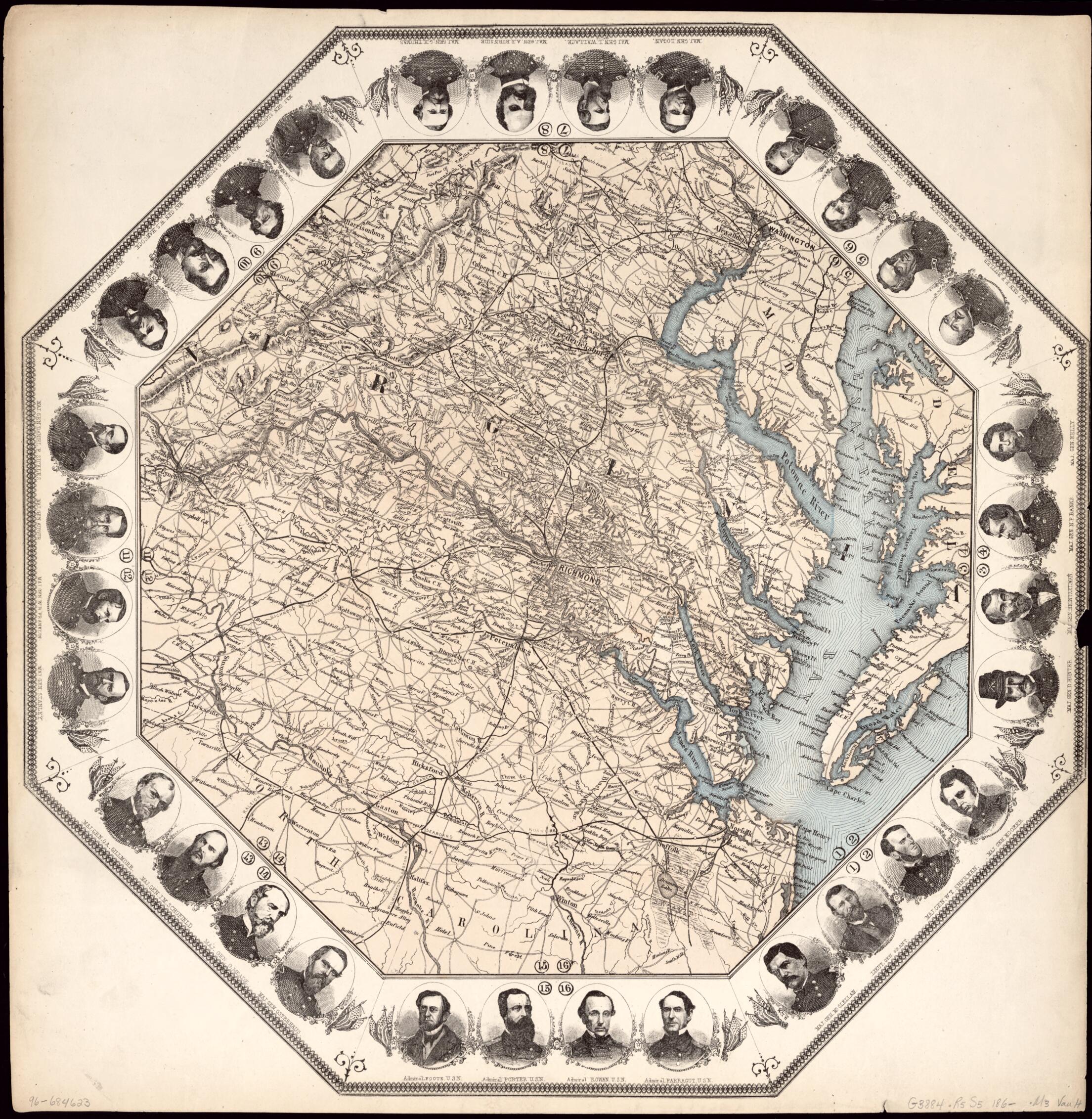 Map of 100 Miles Around Richmond from 1860 Old Map Print (26 in. x 25.4 ...