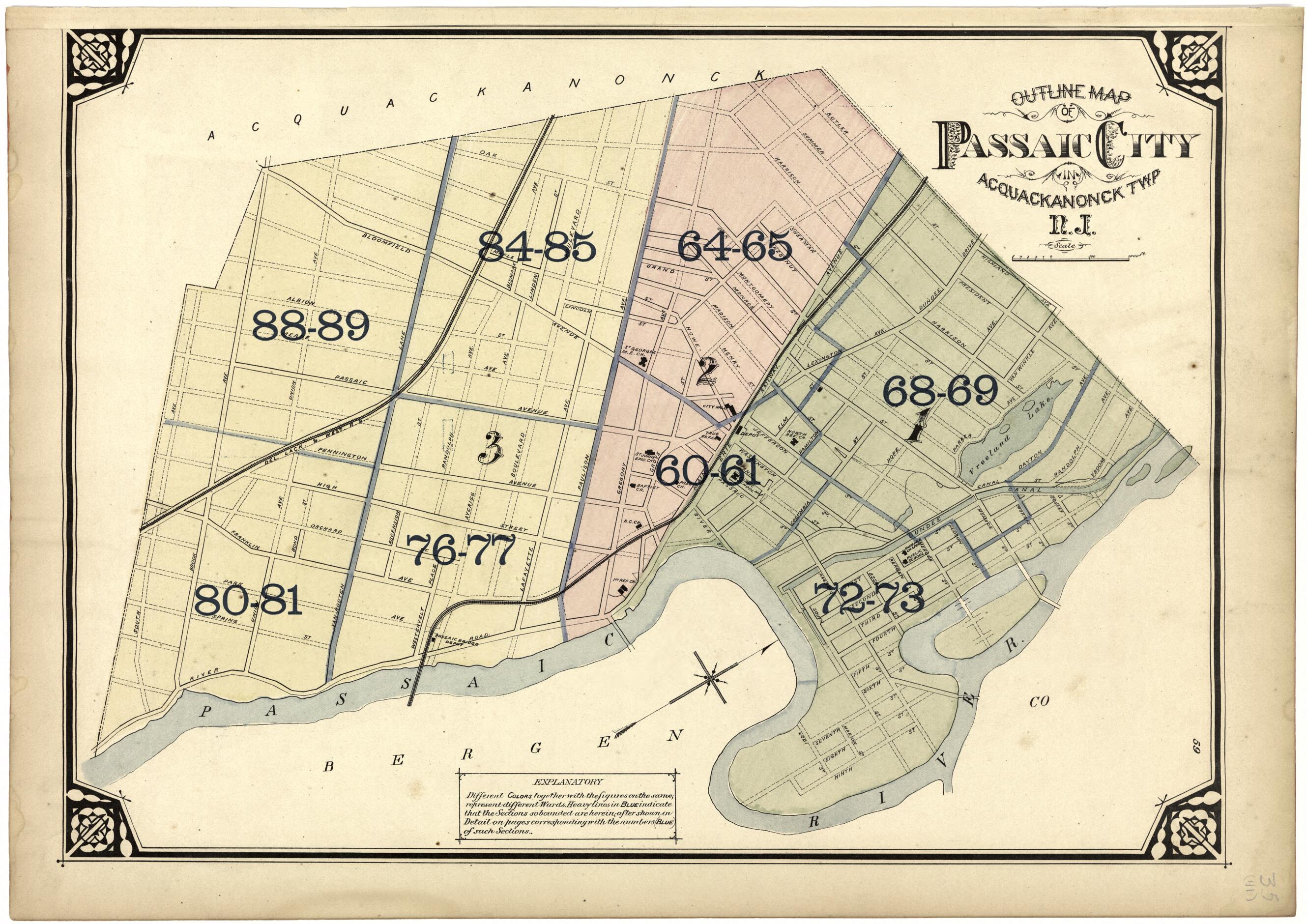 Outline Map of Passaic City from Atlas of Passaic County, New Jersey ...