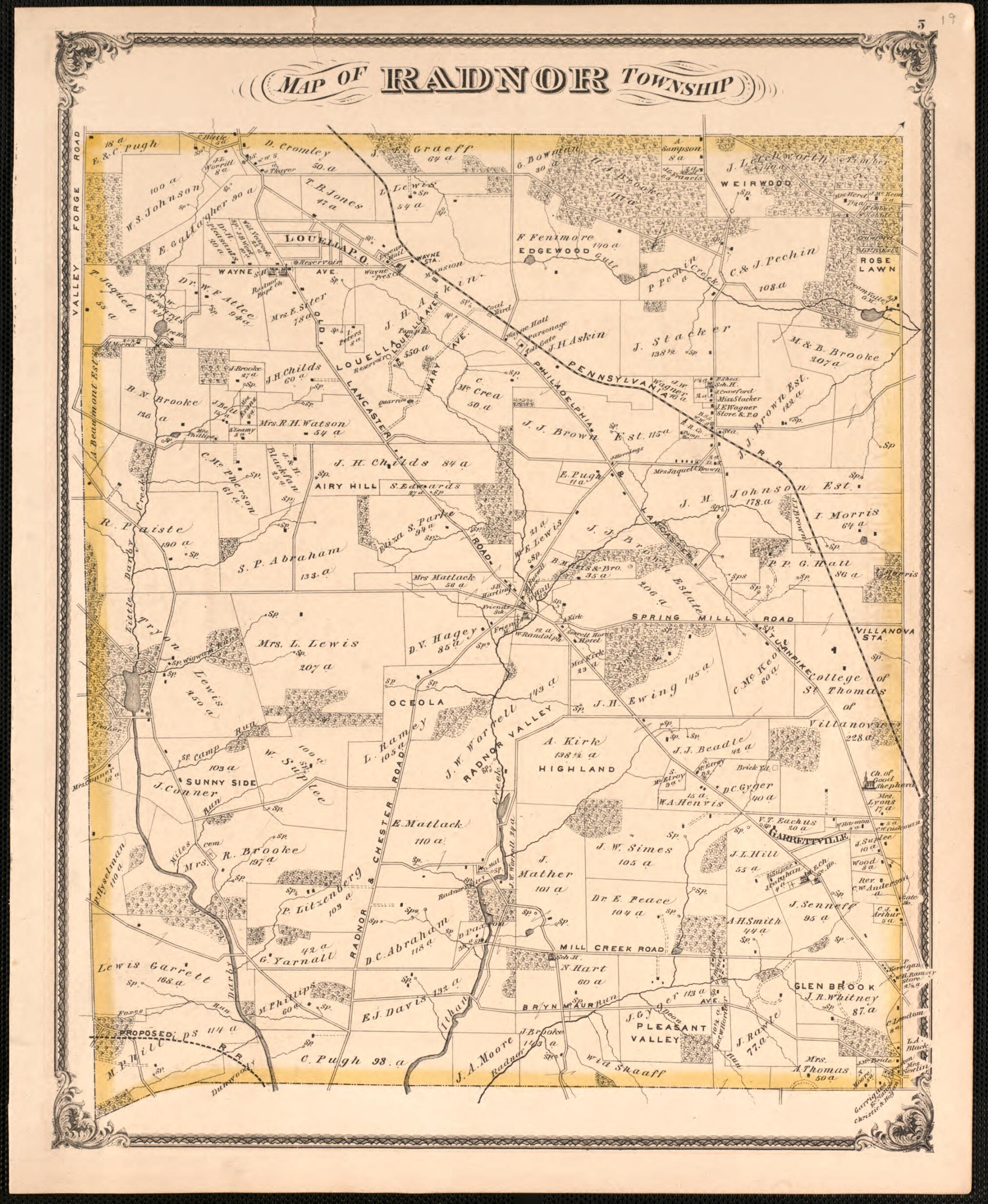 Map of Radnor Township from New Historical Atlas of Delaware Co ...