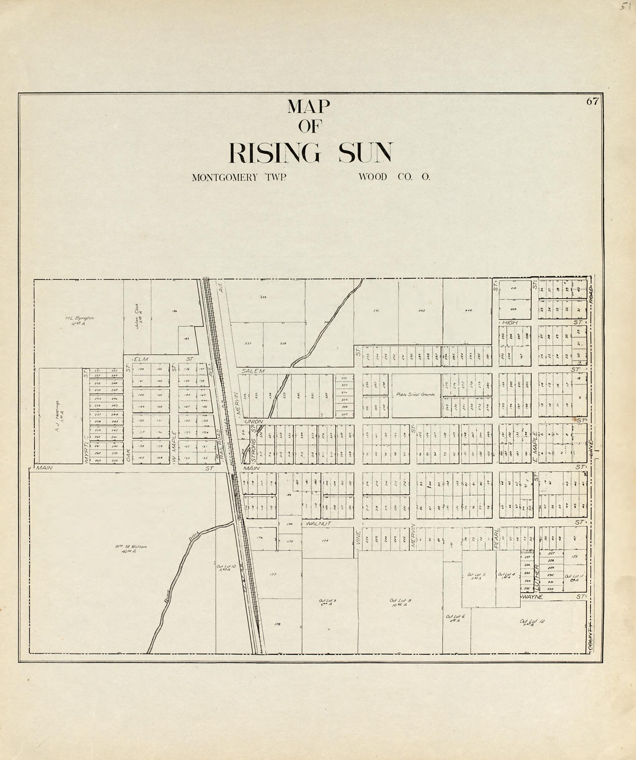 Map of Rising Sun from an Atlas of Wood County, Ohio from 1912 Old Map ...