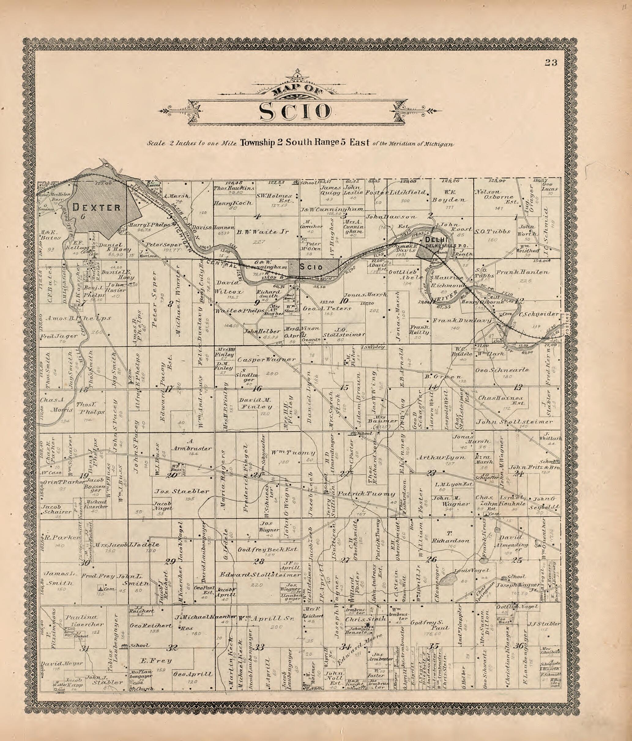 Map of Scio from Standard Atlas of Washtenaw County, Michigan from 1895 ...