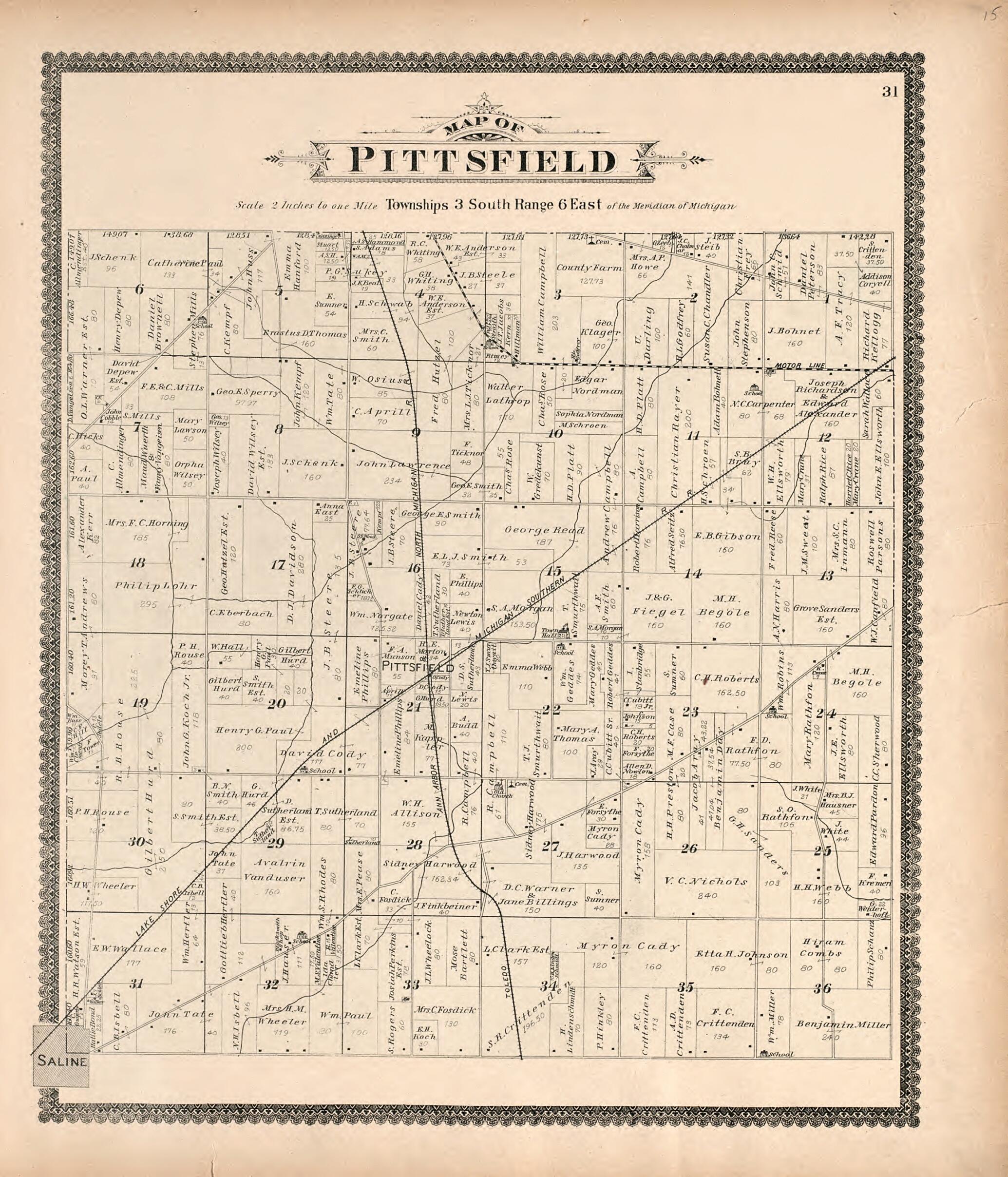 Map of Pittsfield from Standard Atlas of Washtenaw County, Michigan ...