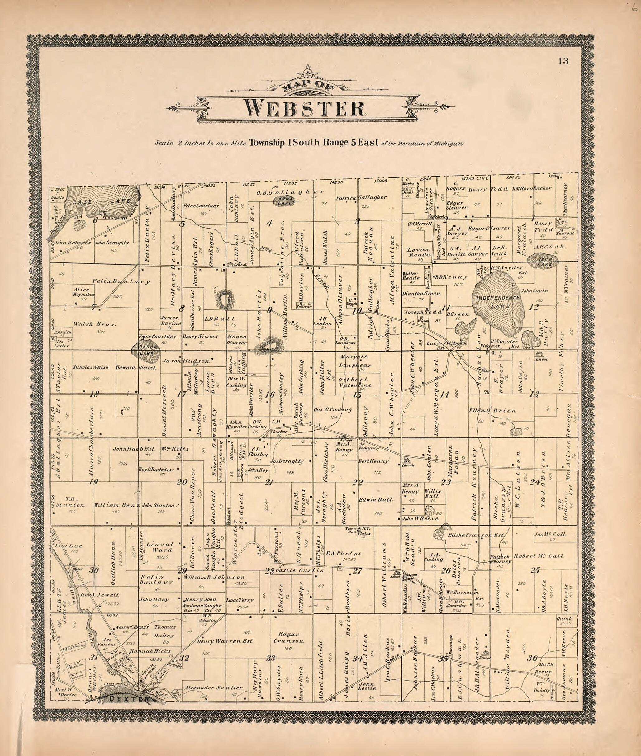 Map of Webster from Standard Atlas of Washtenaw County, Michigan from ...