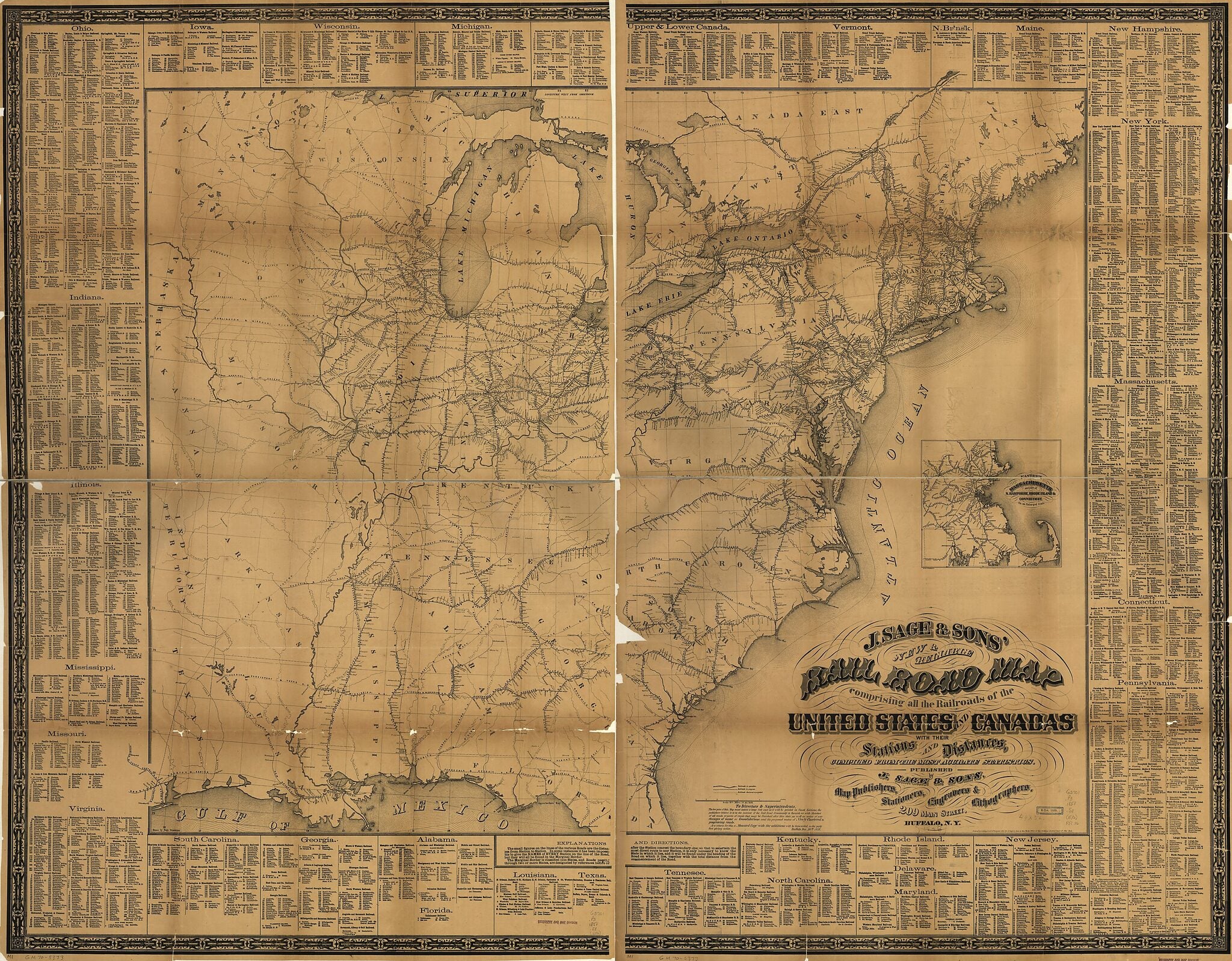 Old Map [1858] J. Sage & Son's New & Reliable Rail Road Map Comprising ...