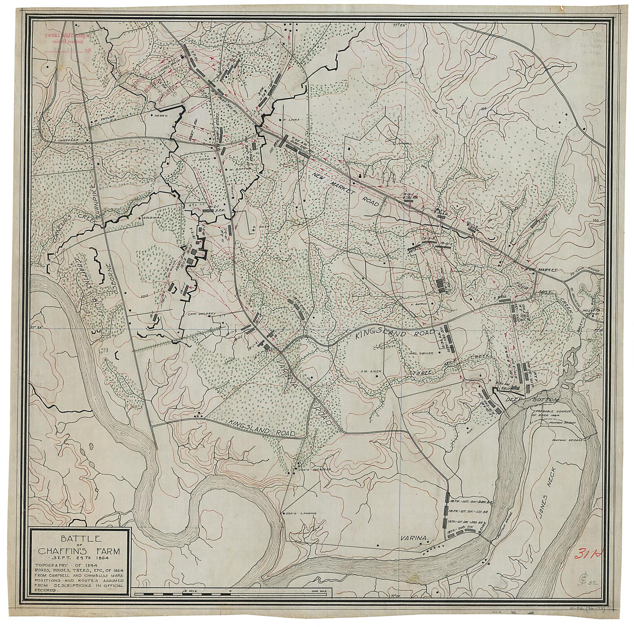 Old Map of Fort Harrison, Henrico County, Virginia [1894] Battle of ...